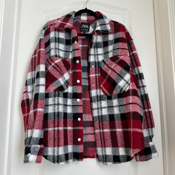 Zara | Jackets & Coats | Zara Red Plaid Shacket | Poshmark
